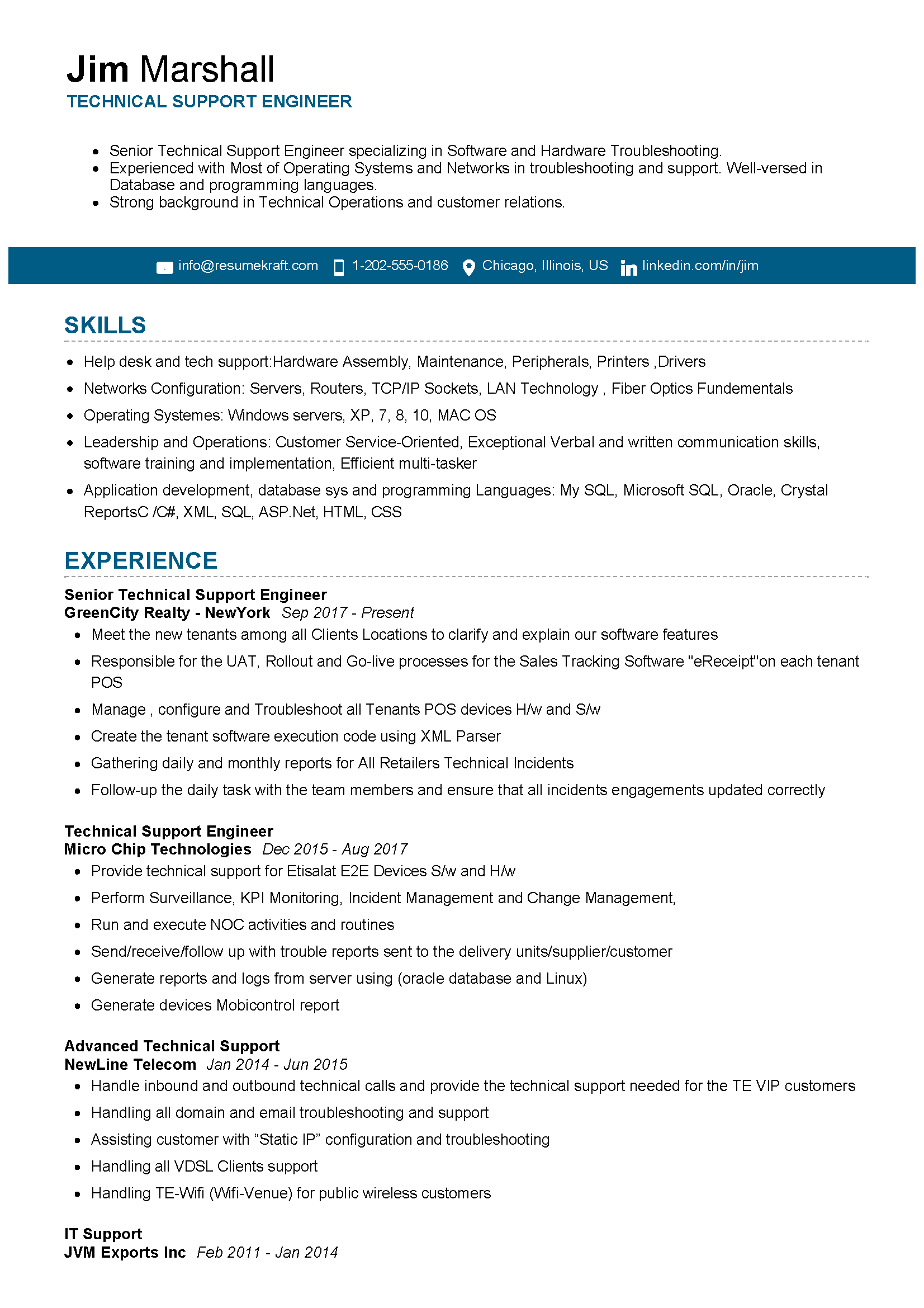 Technical Support Engineer Resume Sample 2022 Writing Tips ResumeKraft