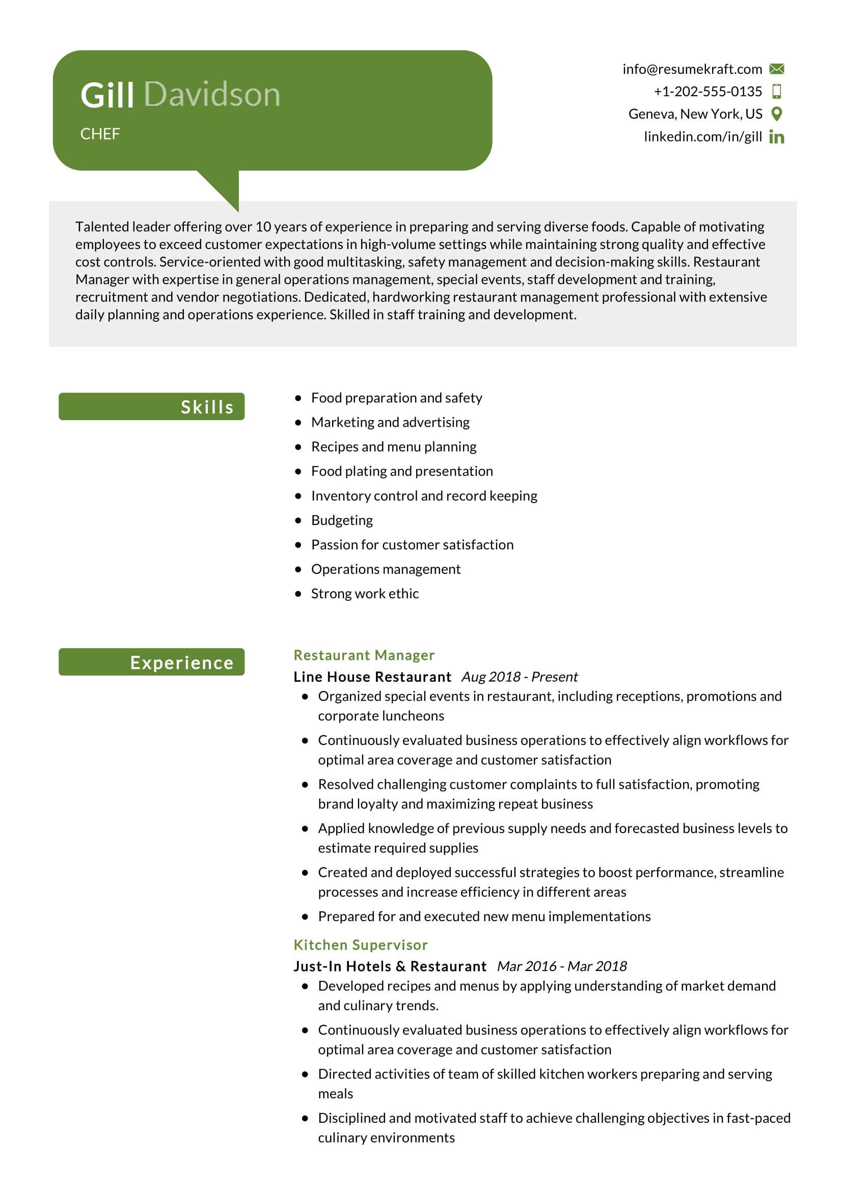Chef Resume Sample 2023 Writing Tips ResumeKraft