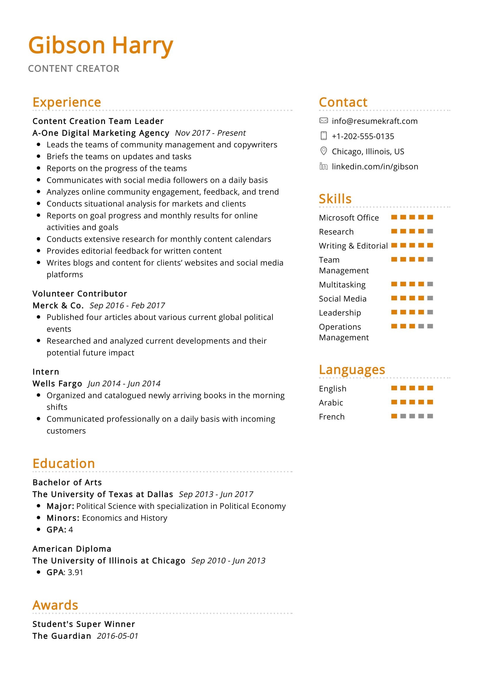 Content Creator Resume Sample 2022 Writing Tips Resumekraft Free 