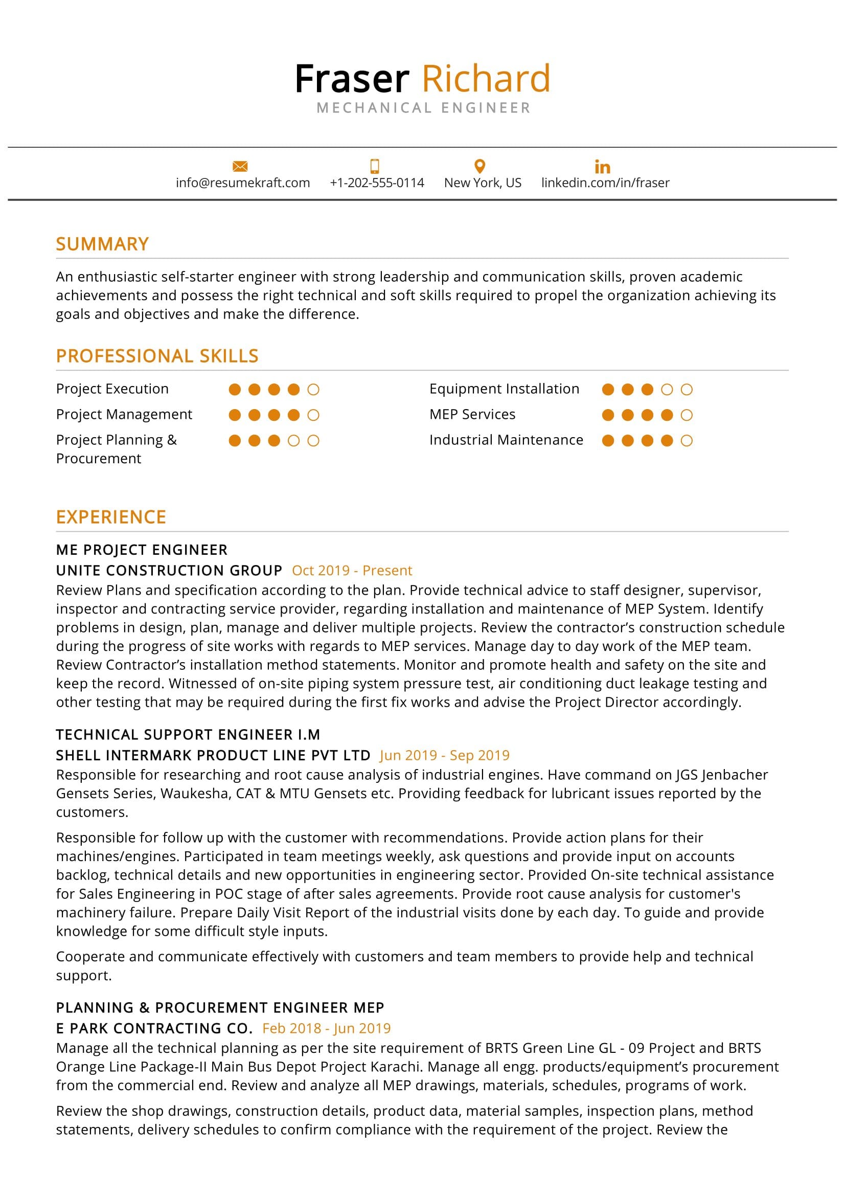 Mechanical Engineer Resume Example 2023 Writing Tips ResumeKraft