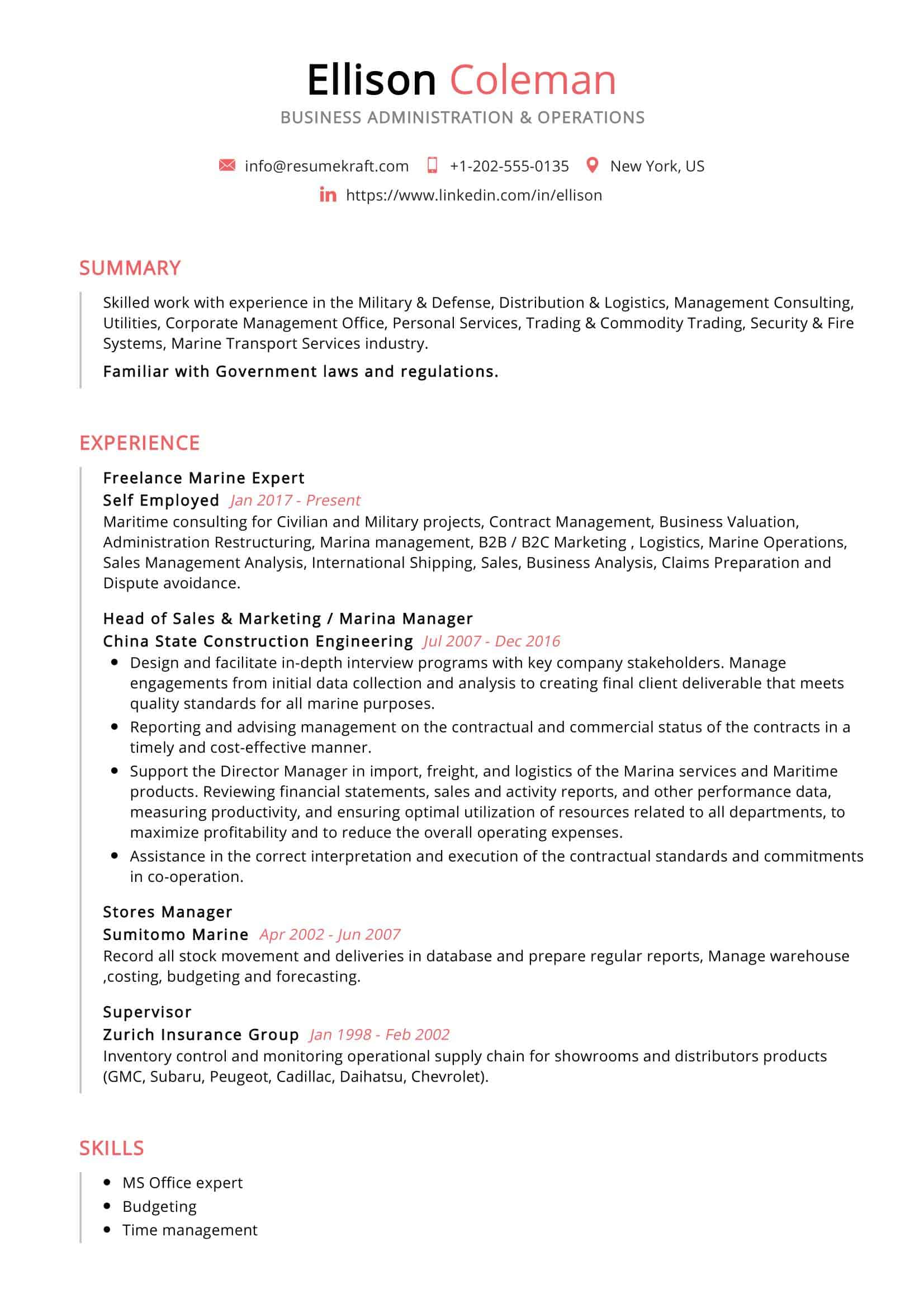Business Administration Resume Example 2023 Writing Tips ResumeKraft