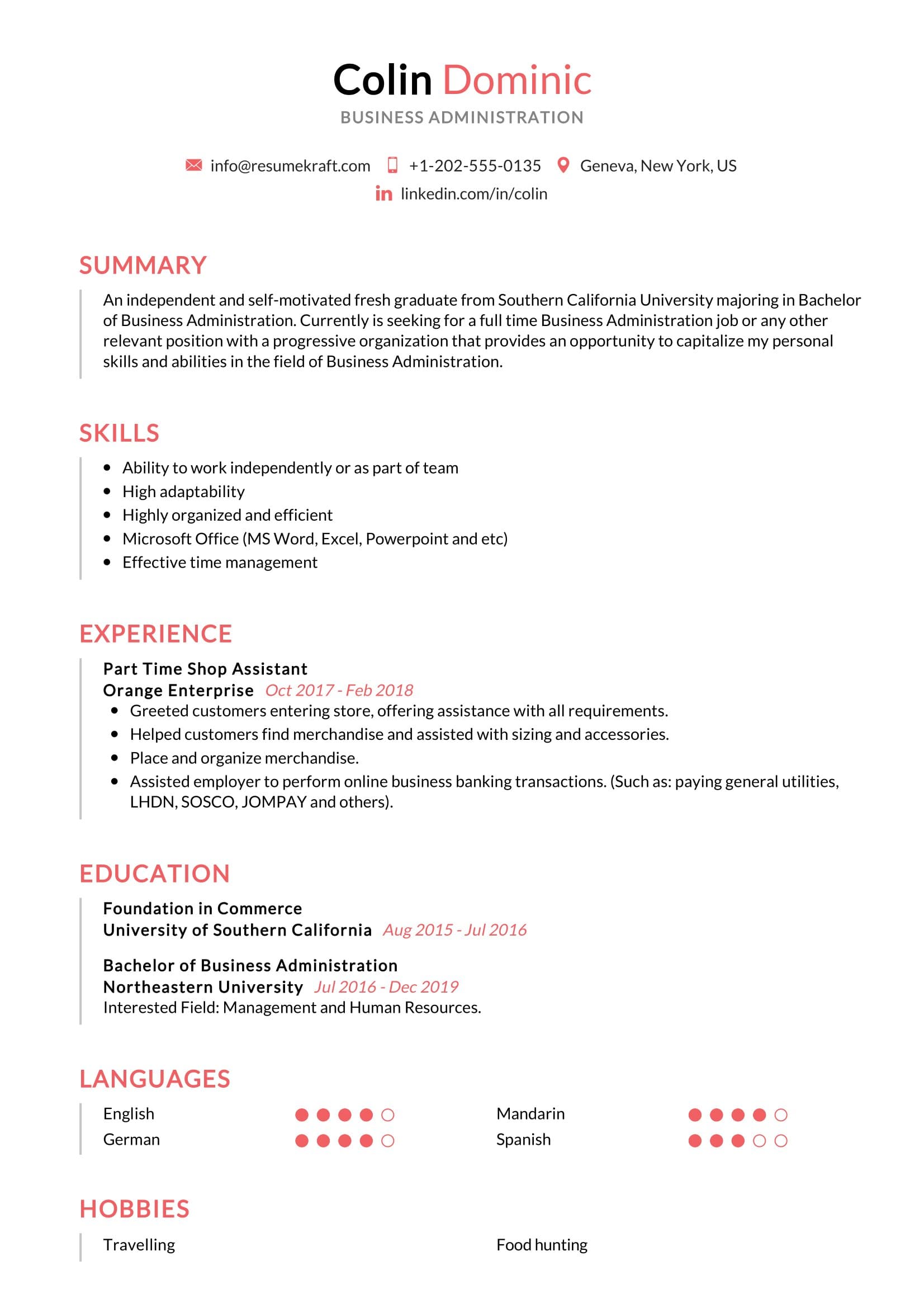 Business Administration Resume Sample In 2024 ResumeKraft