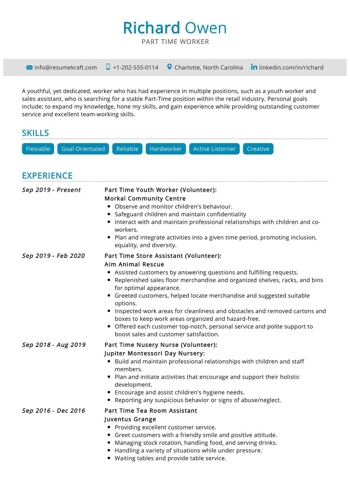 Part Time Job Resume Sample 2023 Writing Tips ResumeKraft