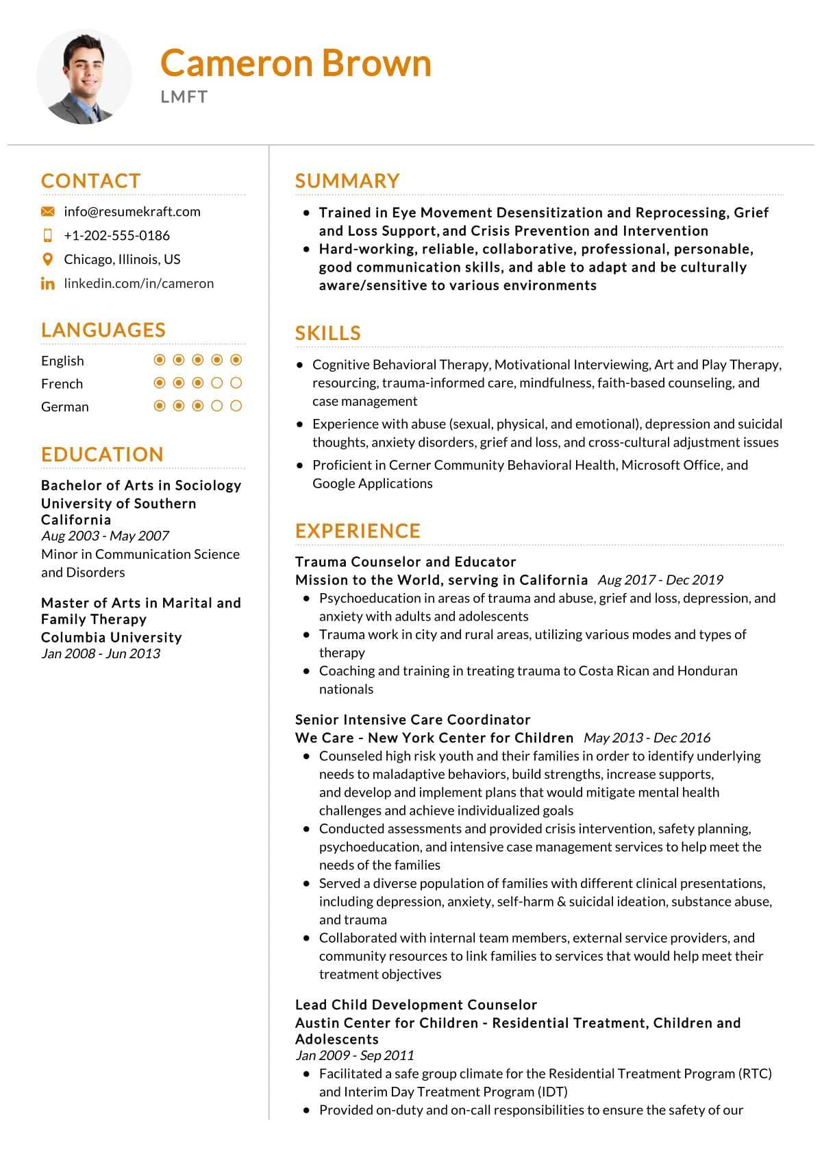 LMFT Resume Sample 2023 Writing Tips ResumeKraft