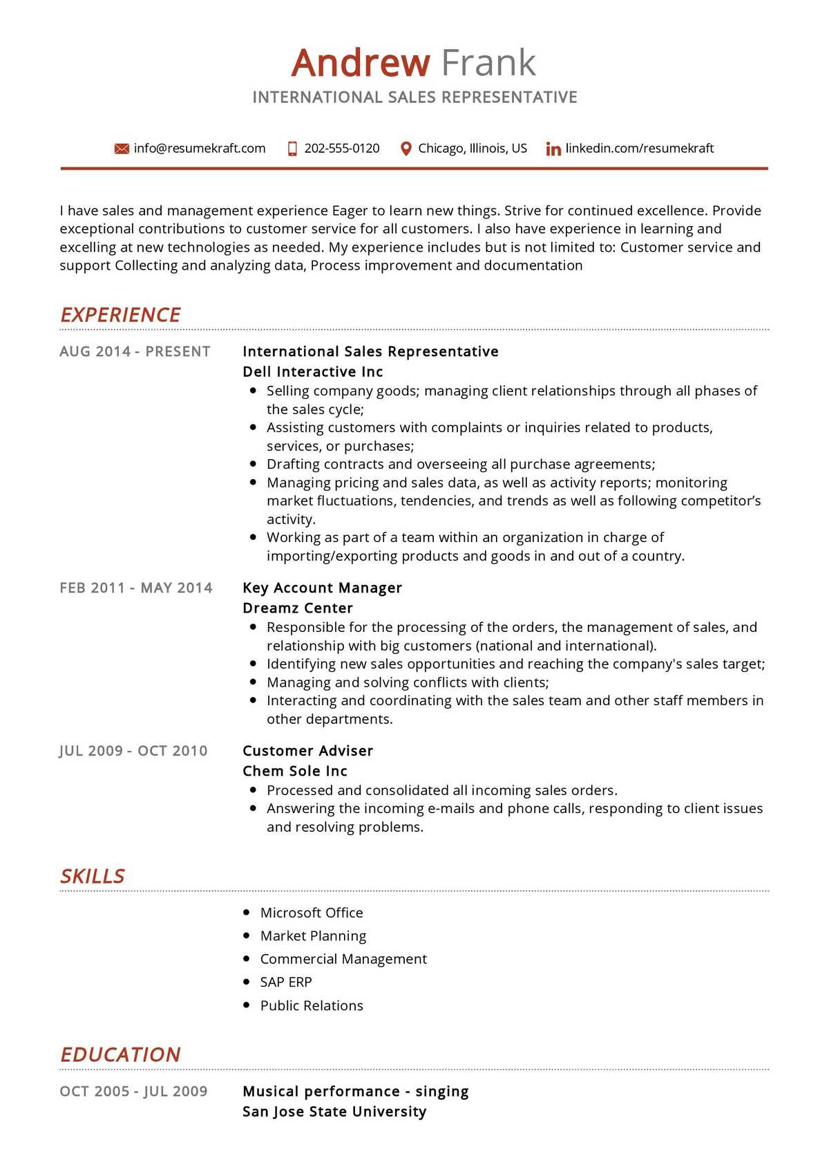 International Sales Representative Resume 2023 Writing Tips ResumeKraft