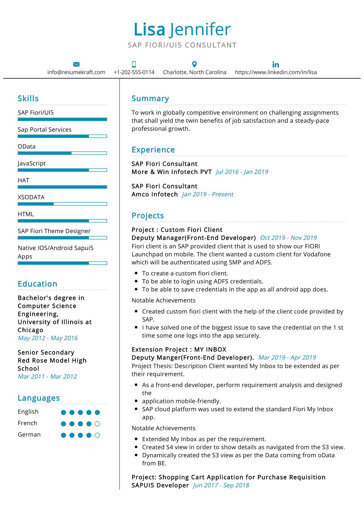 SAP UI5 Fiori Consultant Resume Sample In 2024 ResumeKraft
