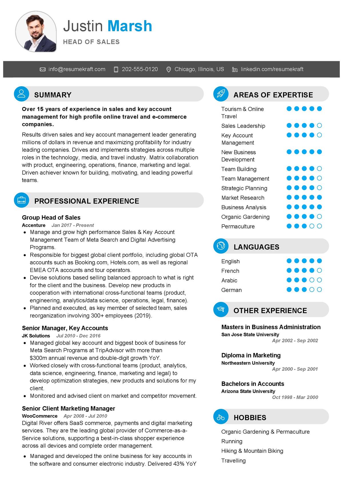 Head Of Sales CV Template 2023 Writing Tips ResumeKraft