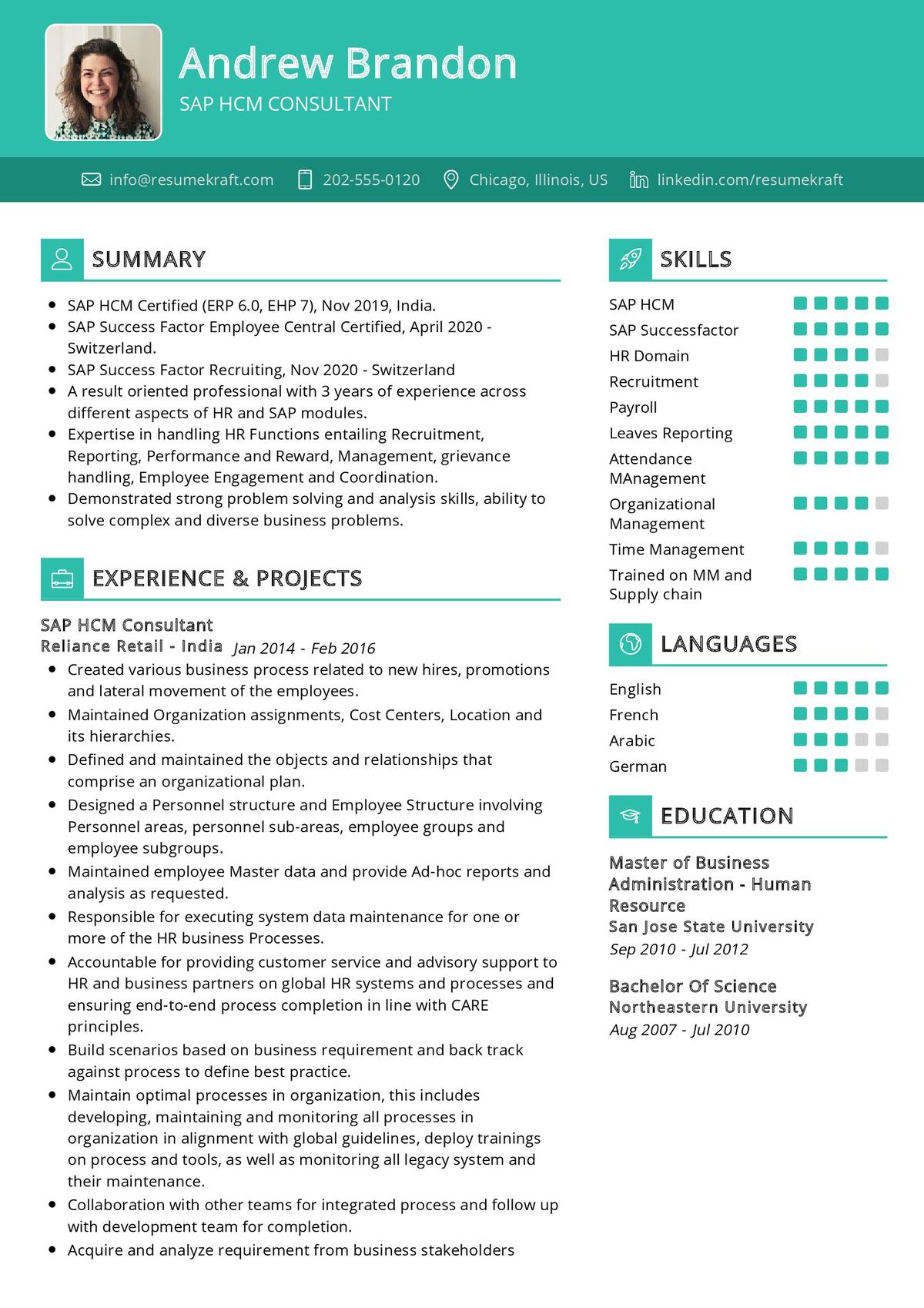 SAP HCM Consultant CV Sample 2023 Writing Tips ResumeKraft