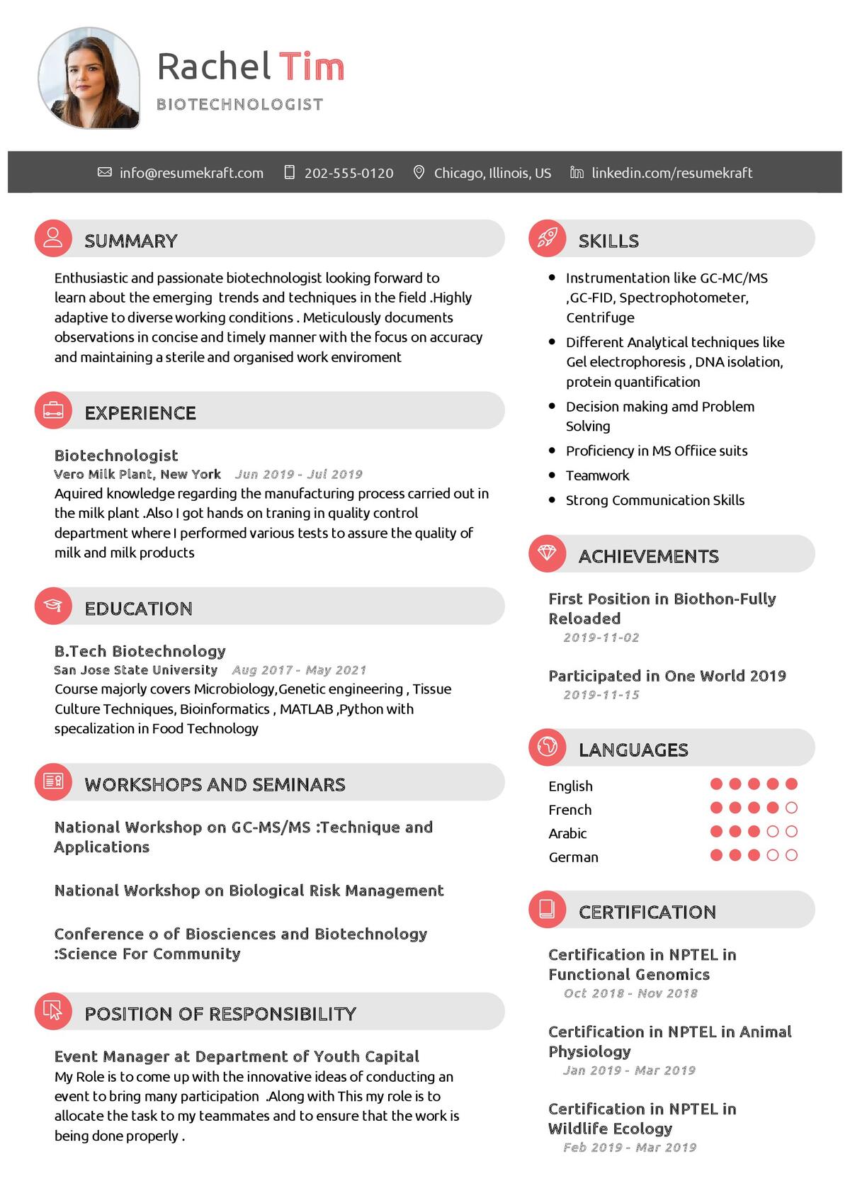 Biotechnologist CV Example In 2024 ResumeKraft