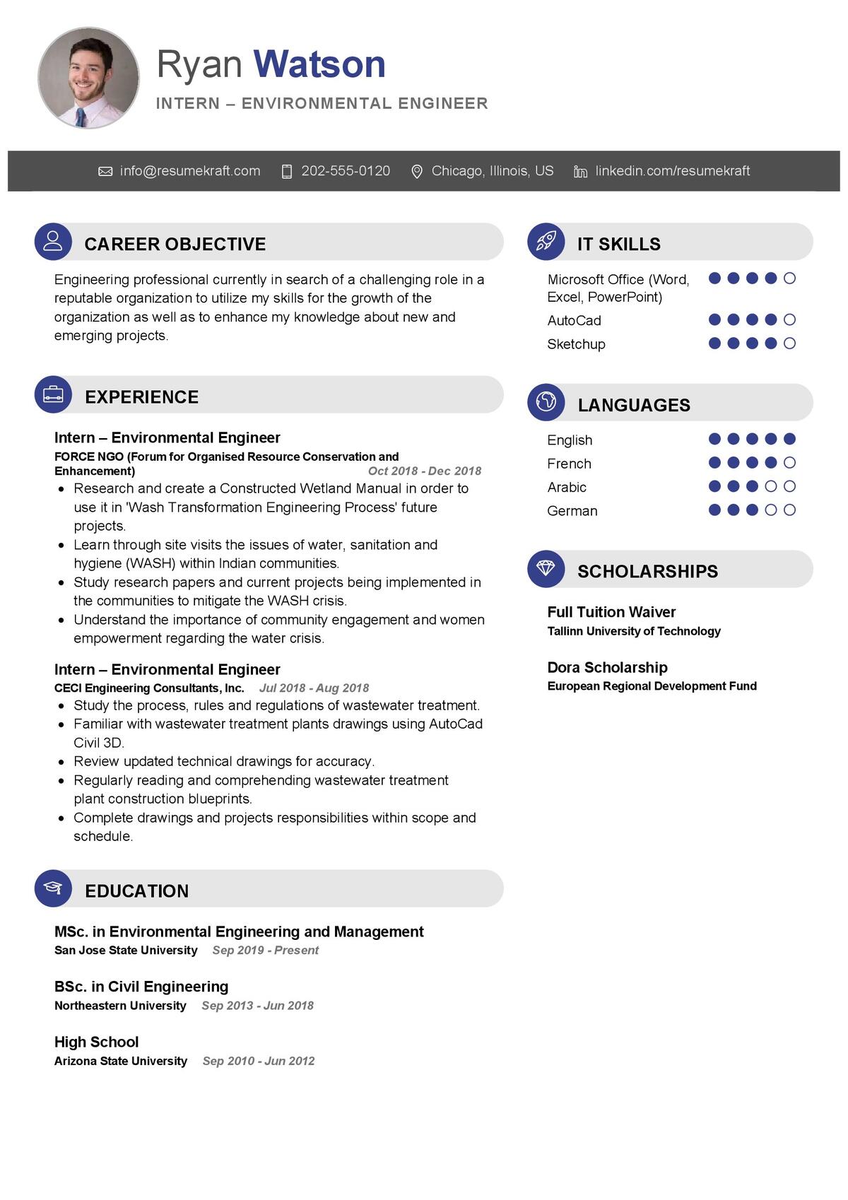 Intern Environmental Engineer CV Sample 2023 Writing Tips ResumeKraft