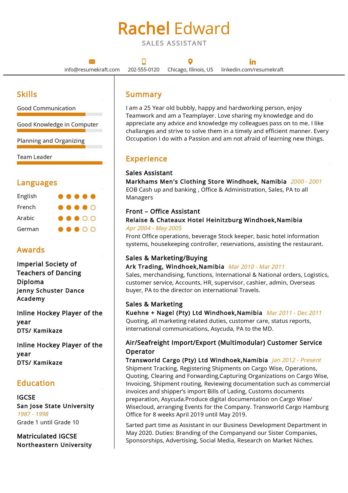 Sales Assistant CV Sample 2023 Writing Tips ResumeKraft