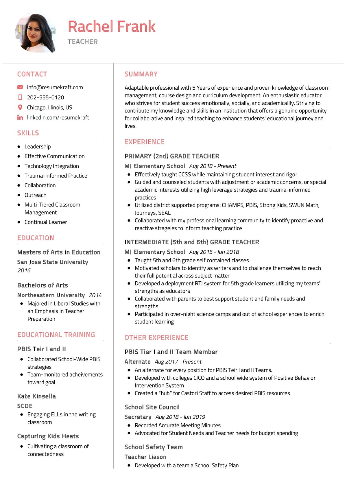 Primary Teacher Resume Template 2022 Writing Tips ResumeKraft