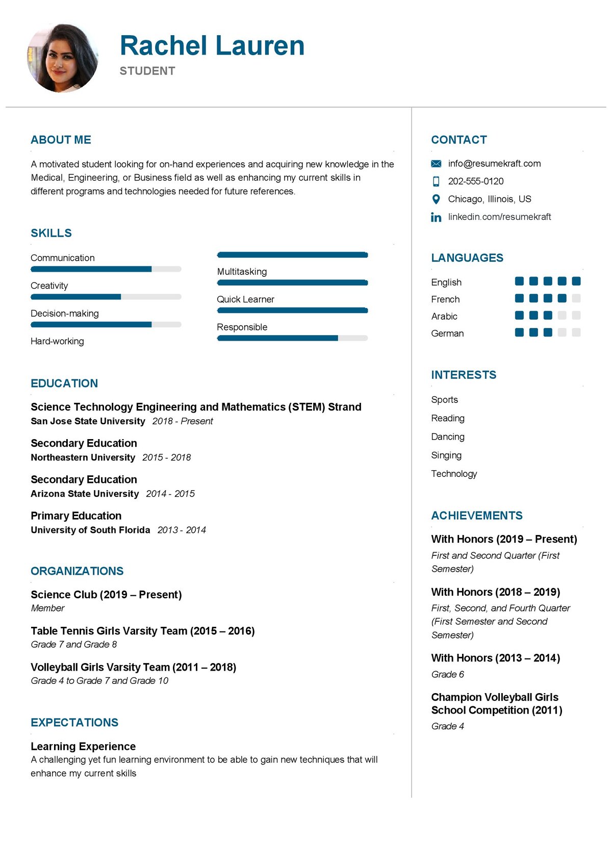 Student Resume Template 2022 Writing Tips ResumeKraft
