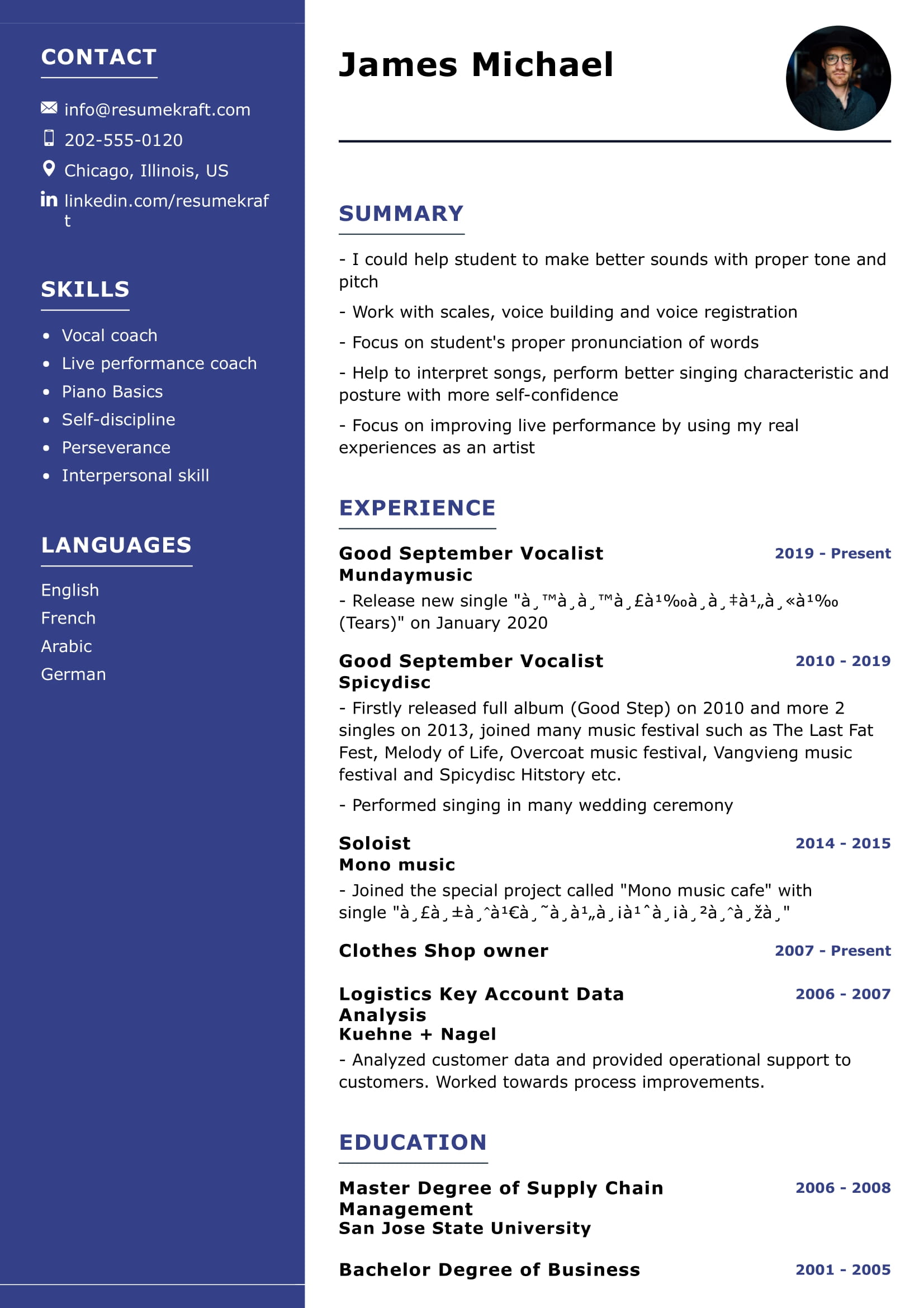 Vocalist Resume Example In 2024 ResumeKraft