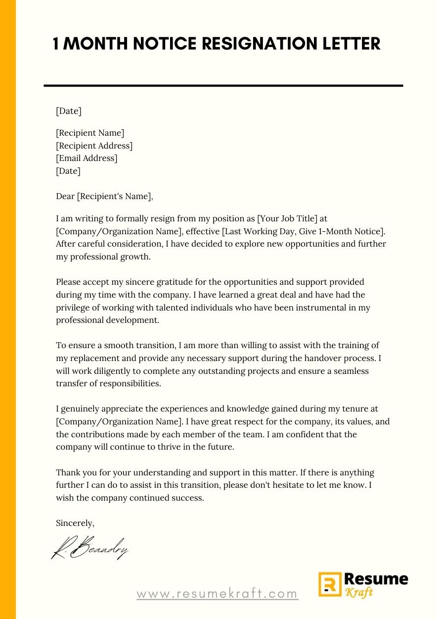 How To Write A 1 Month Notice Resignation Letter With Samples 2023 