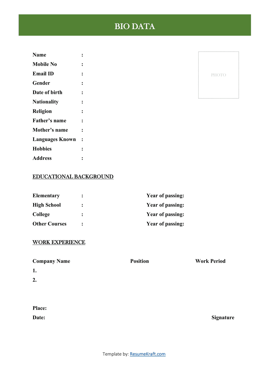 42+ Sample Bio Data Formats for Job PDF & Word Free Download 2025