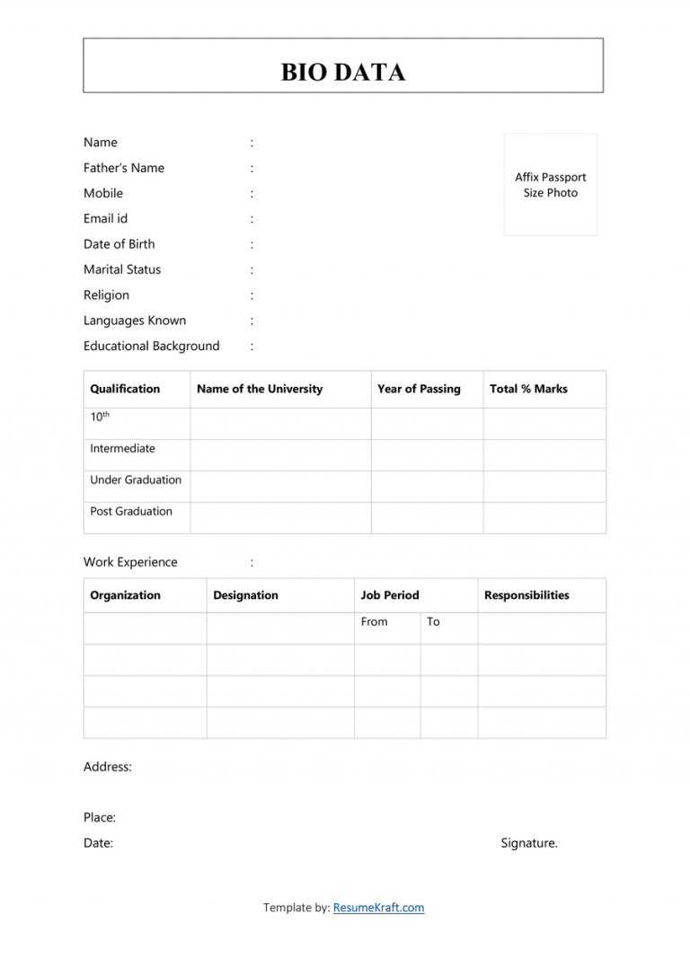 42+ Sample Bio Data Formats for Job PDF & Word Free Download 2025