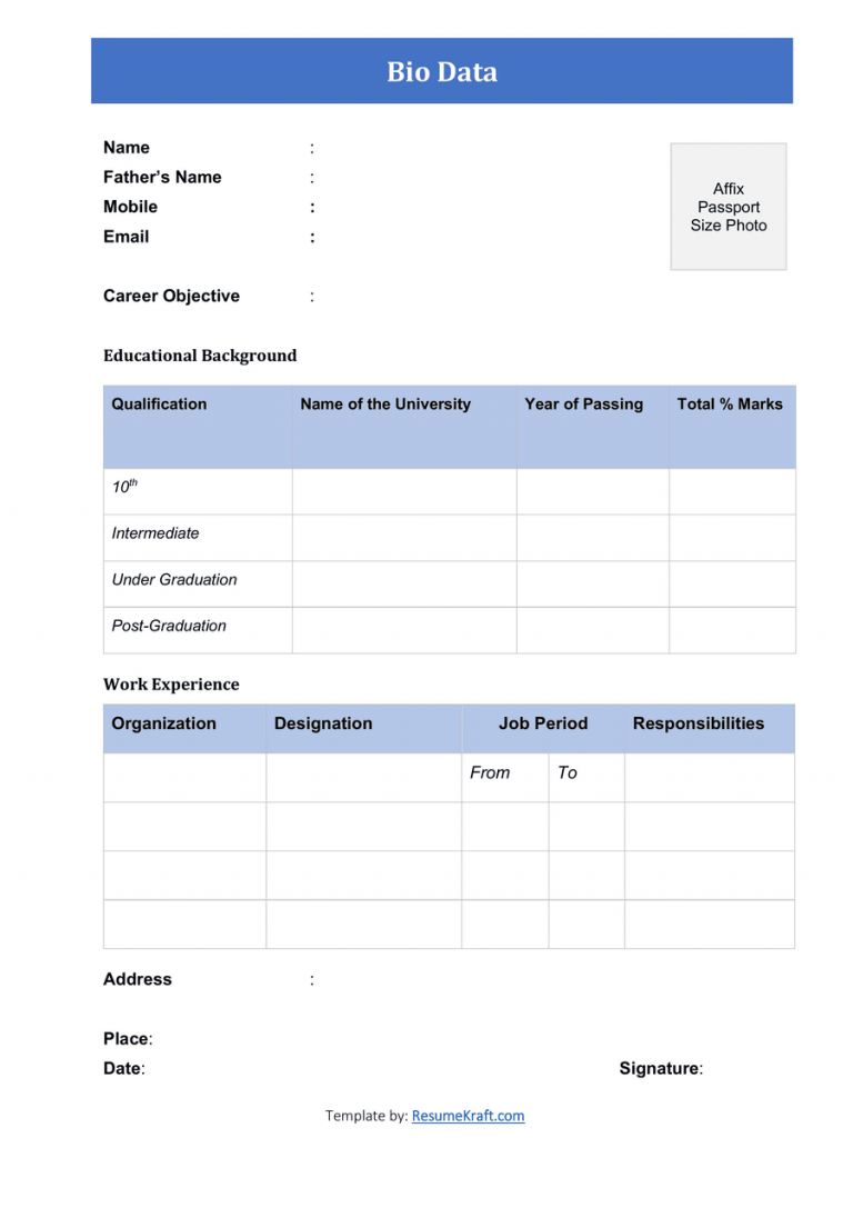 42+ Sample Bio Data Formats for Job PDF & Word Free Download 2025