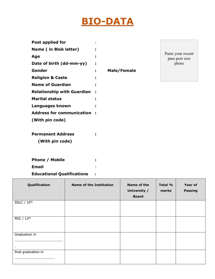 43+ Biodata Format Samples (Free Download in PDF & Word) 2025