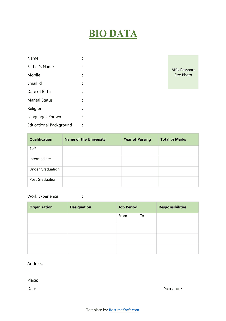 42+ Sample Bio Data Formats for Job PDF & Word Free Download 2025