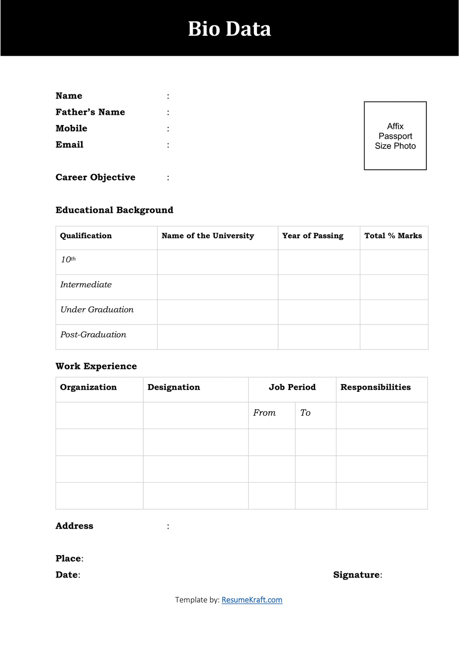 43+ Biodata Format Samples (Free Download in PDF & Word) 2025