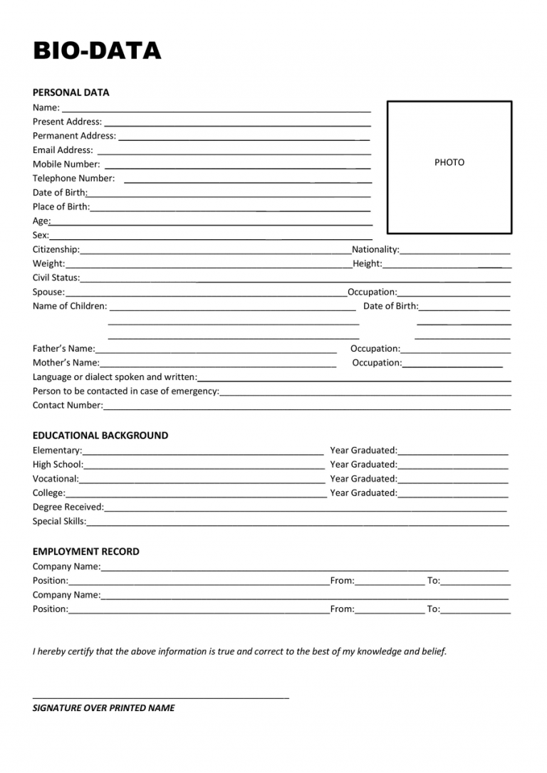 42+ Sample Bio Data Formats for Job PDF & Word Free Download 2025