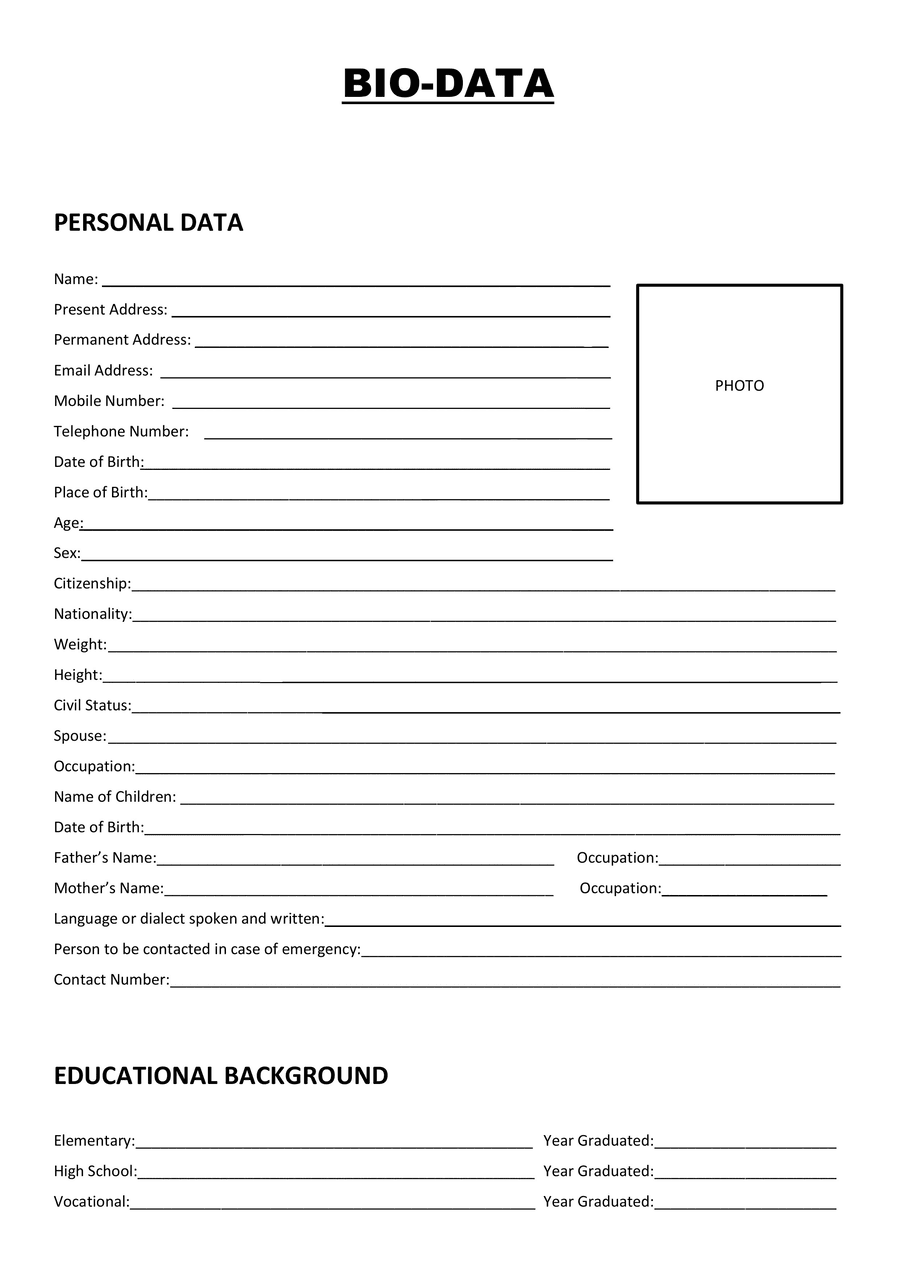 42+ Sample Bio Data Formats for Job PDF & Word Free Download 2025