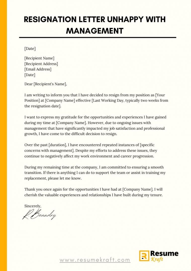 Resignation Letter When Unhappy with Management (With Samples) 2023 ...