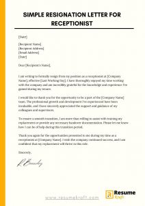 Simple Resignation Letter for Receptionist (With Samples) 2023 ...