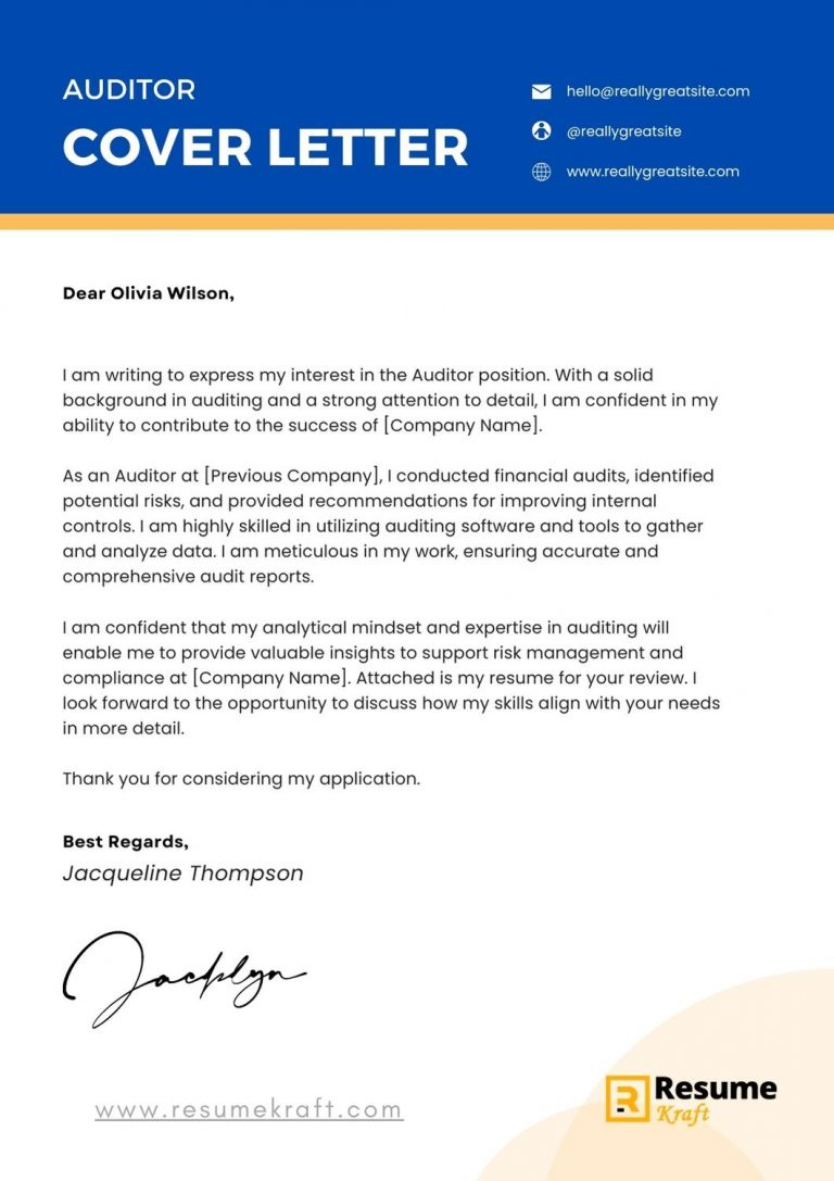 5+ Auditor Cover Letter Examples and Templates 2023 - ResumeKraft