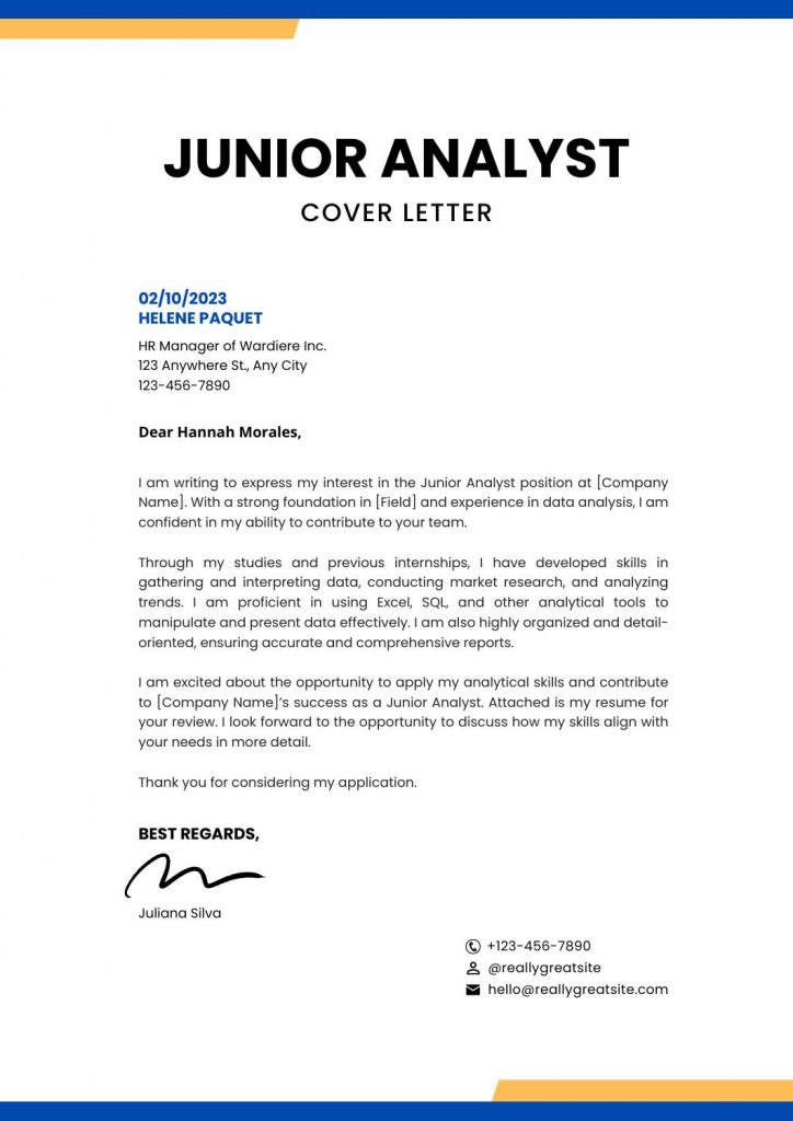 Cover Letter Sample Internship Template