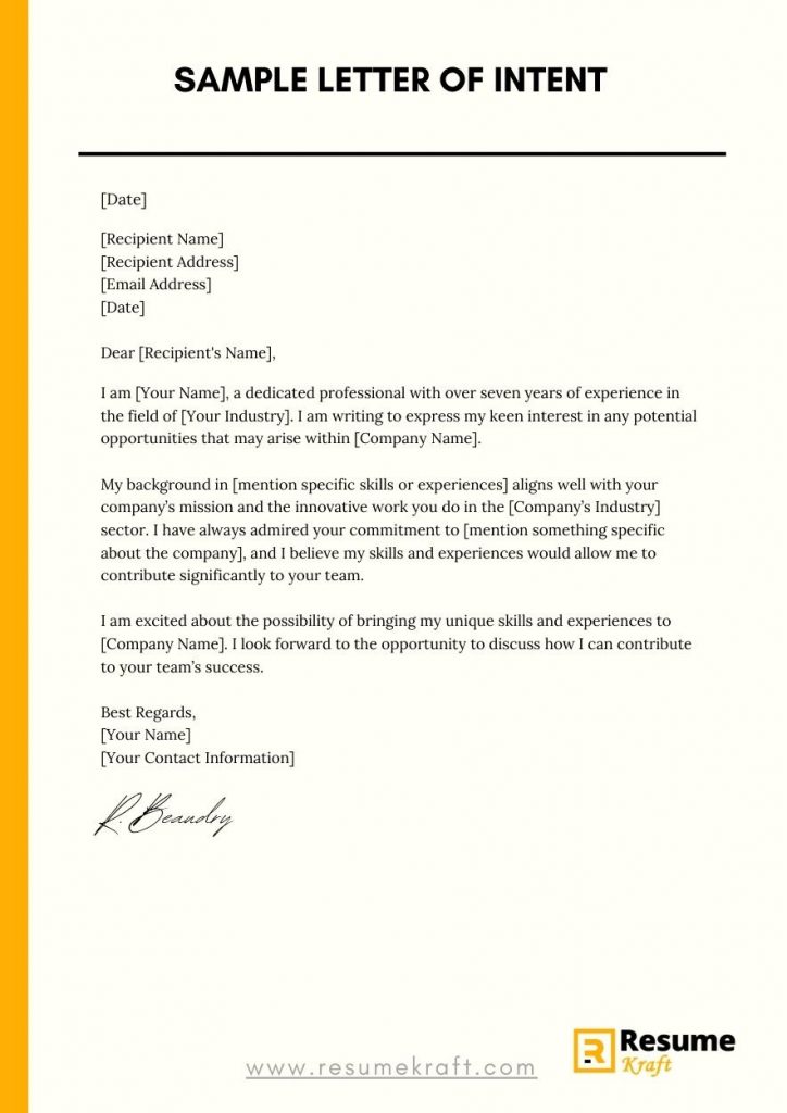 8 Letter Of Intent Samples Writing Guide For 2025 ResumeKraft