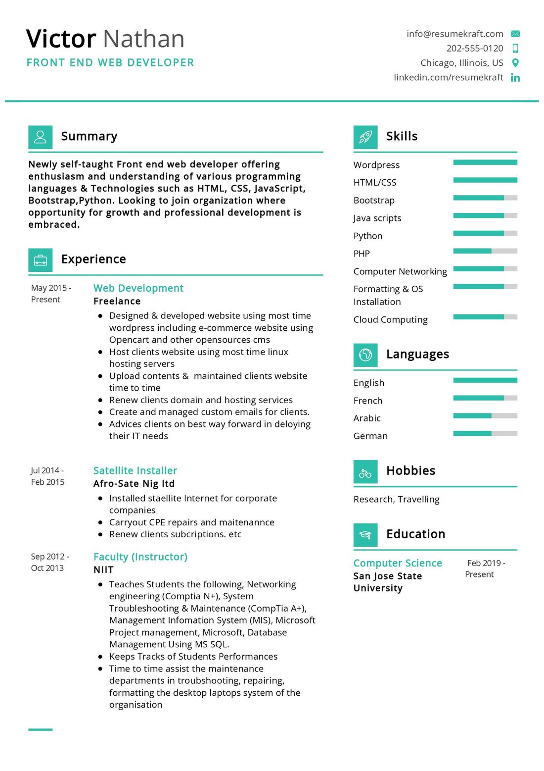 Sample Front End Web Developer Resume Resume Example Gallery