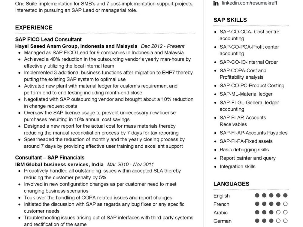 SAP FICO Resume Example in 2025 - ResumeKraft SAP FICO Resume Example in 2025 - ResumeKraft