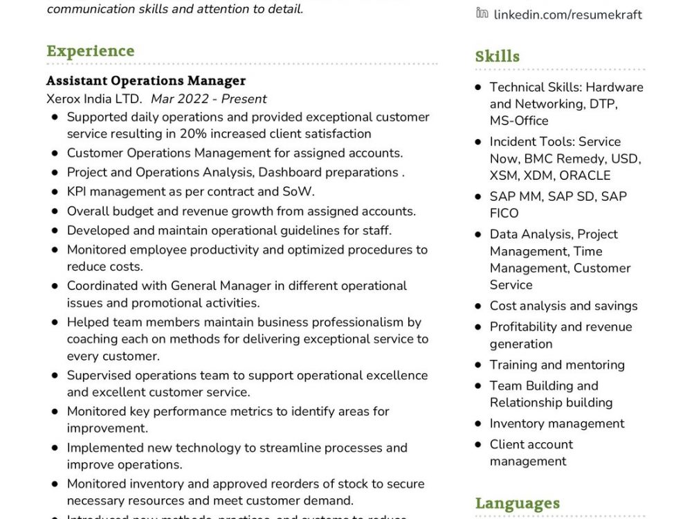 Assistant Operations Manager Resume Sample in 2025 - ResumeKraft Assistant Operations Manager Resume Sample in 2025 - ResumeKraft
