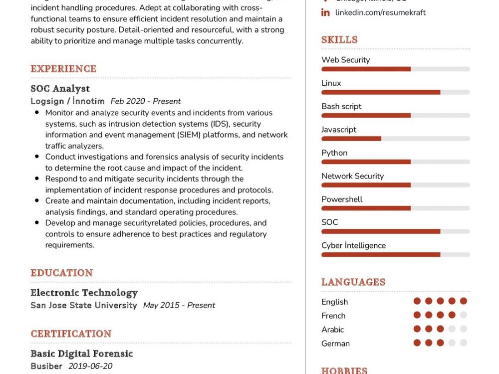 SOC Analyst CV Example in 2025 - ResumeKraft SOC Analyst CV Example in 2025 - ResumeKraft