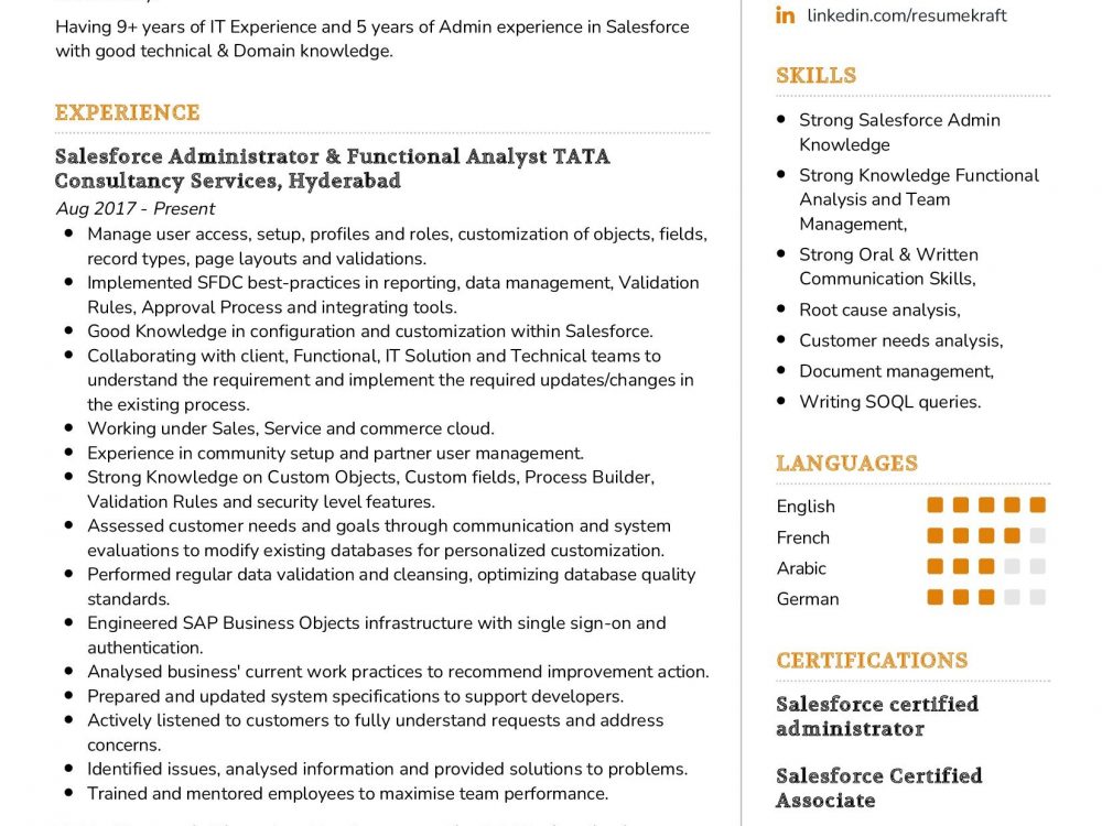 Salesforce Administrator Resume Sample In 2025 Resumekraft