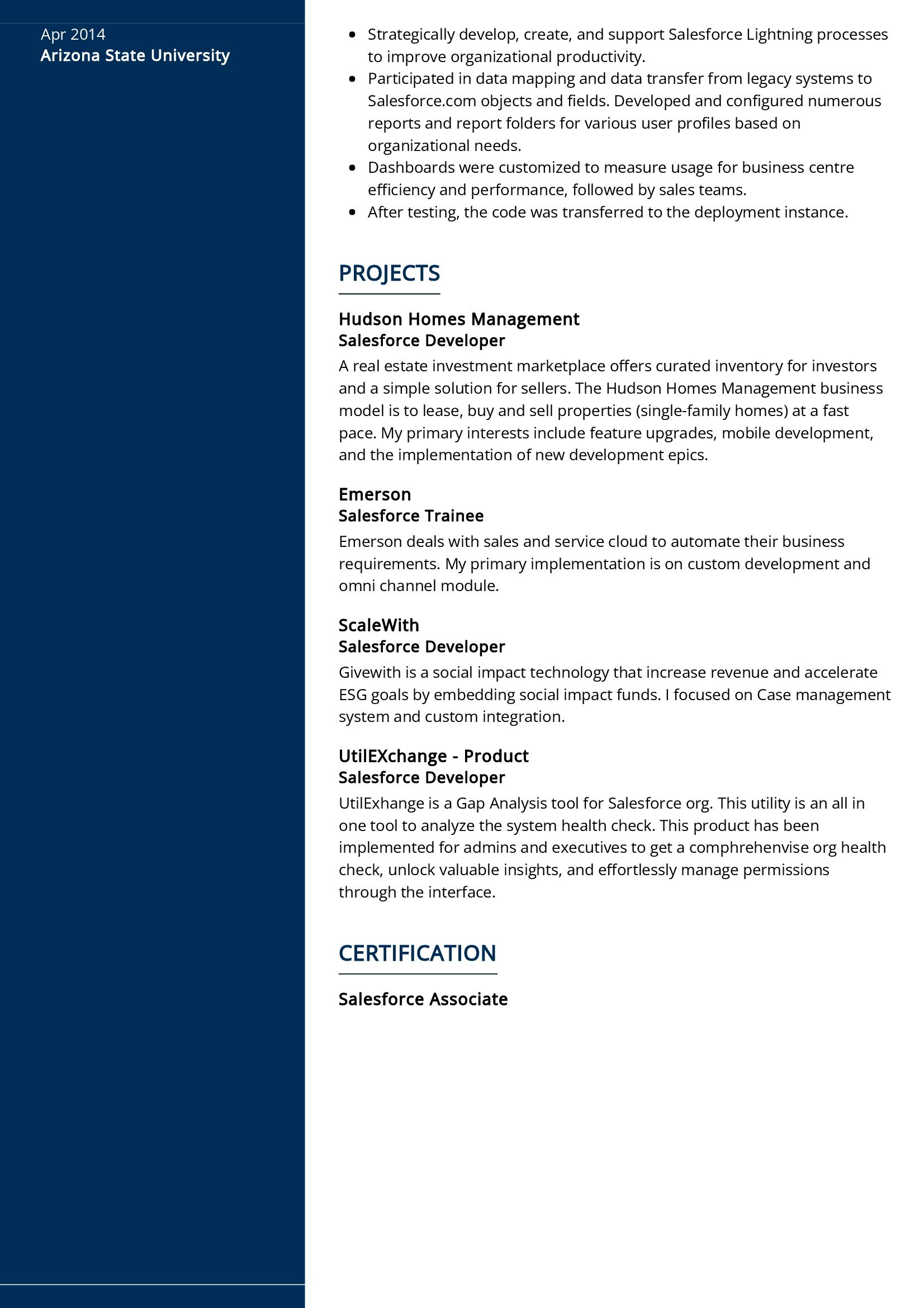 Salesforce Developer Resume Example in 2025 - ResumeKraft Salesforce Developer Resume Example in 2025 - ResumeKraft