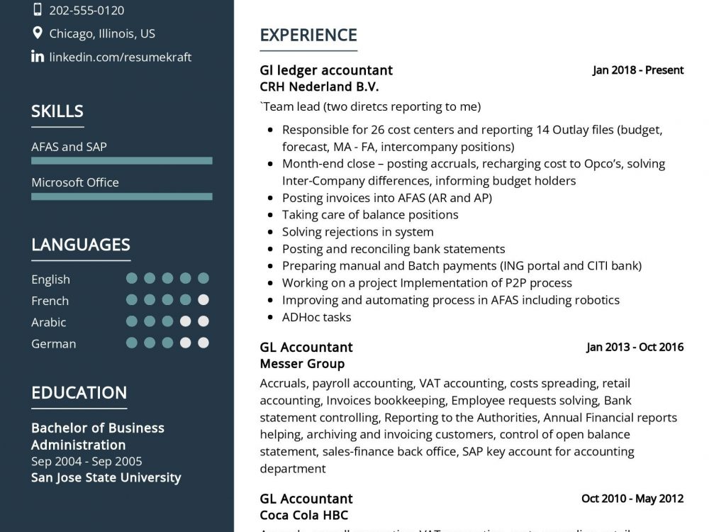 Senior General Ledger Accountant Resume Sample In 2025 - Resumekraft