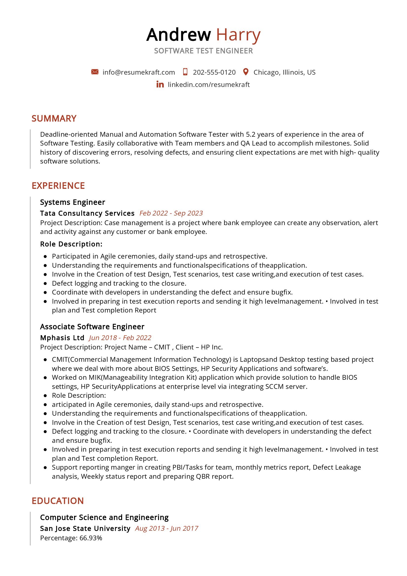 Software Test Engineer Resume Sample in 2025 - ResumeKraft Software Test Engineer Resume Sample in 2025 - ResumeKraft