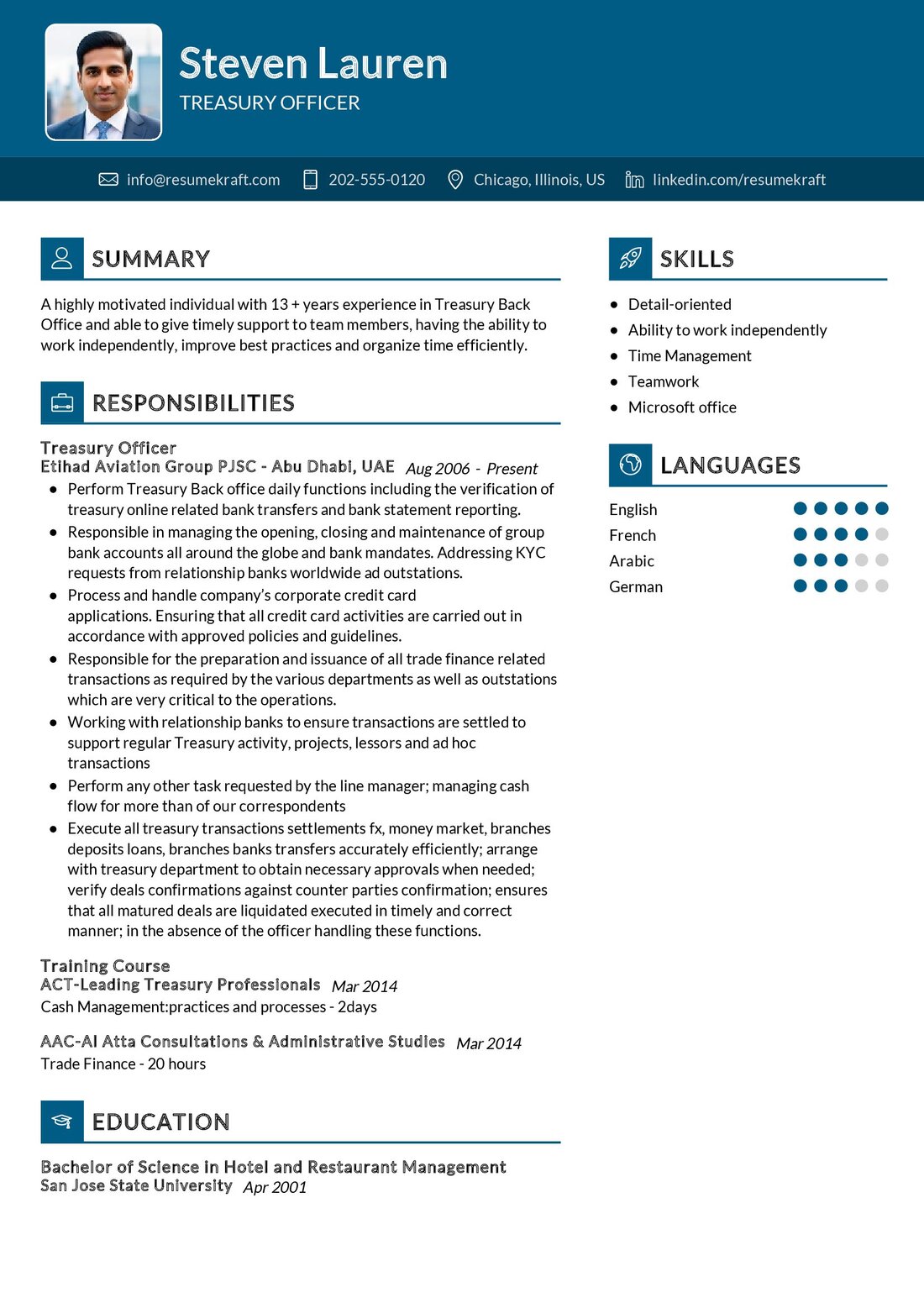 Treasury Officer Resume Example in 2025 - ResumeKraft Treasury Officer Resume Example in 2025 - ResumeKraft