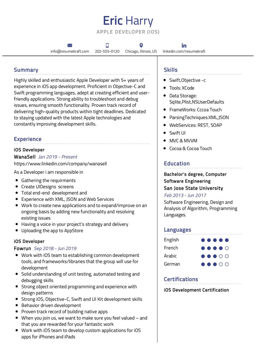 Apple Developer (iOS) CV Sample in 2025 - ResumeKraft Apple Developer (iOS) CV Sample in 2025 - ResumeKraft