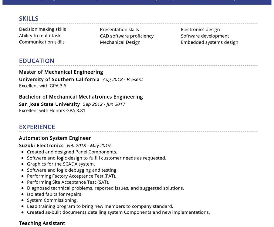 Automation System Engineer CV Example in 2025 - ResumeKraft Automation System Engineer CV Example in 2025 - ResumeKraft