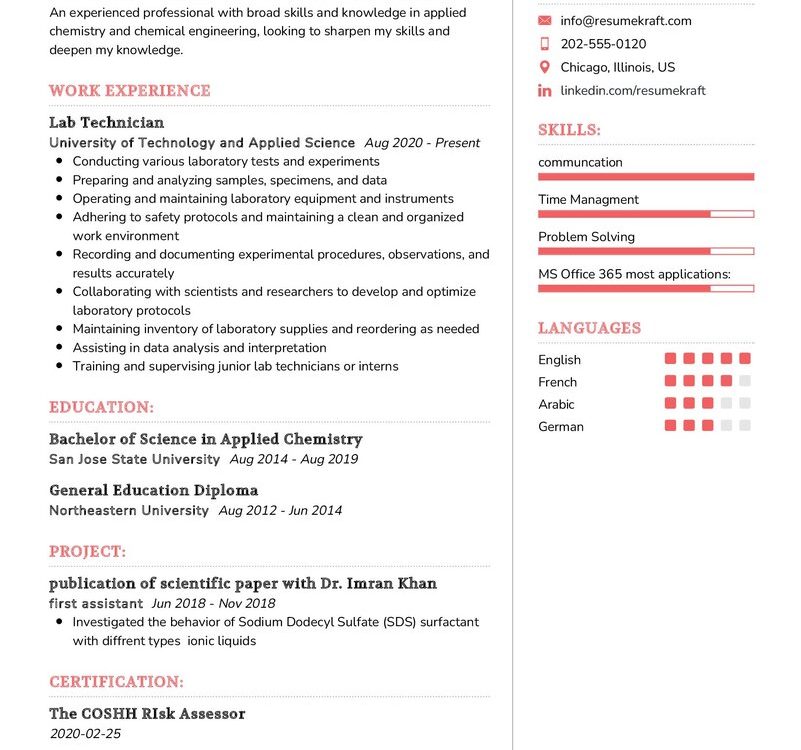Chemistry Teacher CV Sample In 2025 ResumeKraft