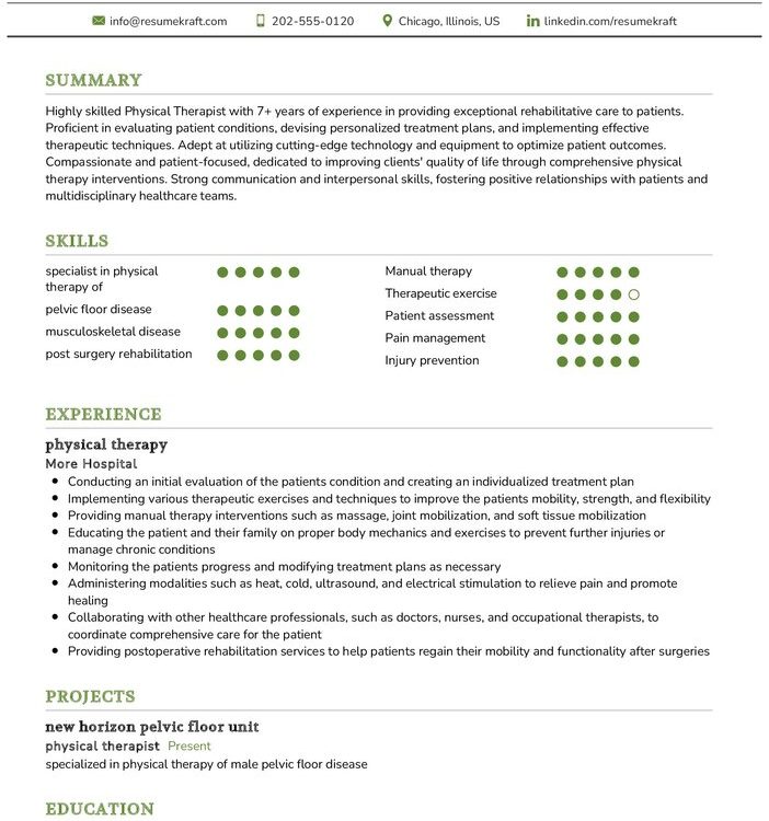 Physical Therapist CV Sample in 2025 - ResumeKraft Physical Therapist CV Sample in 2025 - ResumeKraft