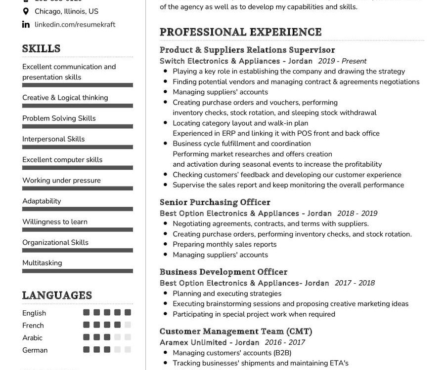 Supplier Relation Supervisor CV Example in 2025 - ResumeKraft Supplier Relation Supervisor CV Example in 2025 - ResumeKraft