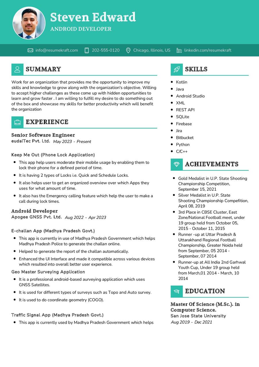 Android Developer CV Sample in 2025 - ResumeKraft Android Developer CV Sample in 2025 - ResumeKraft