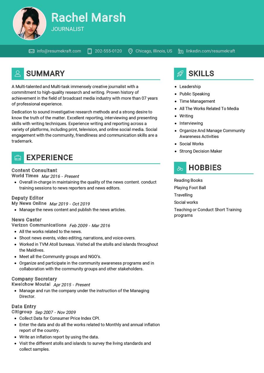 Journalist CV Example In 2025 ResumeKraft