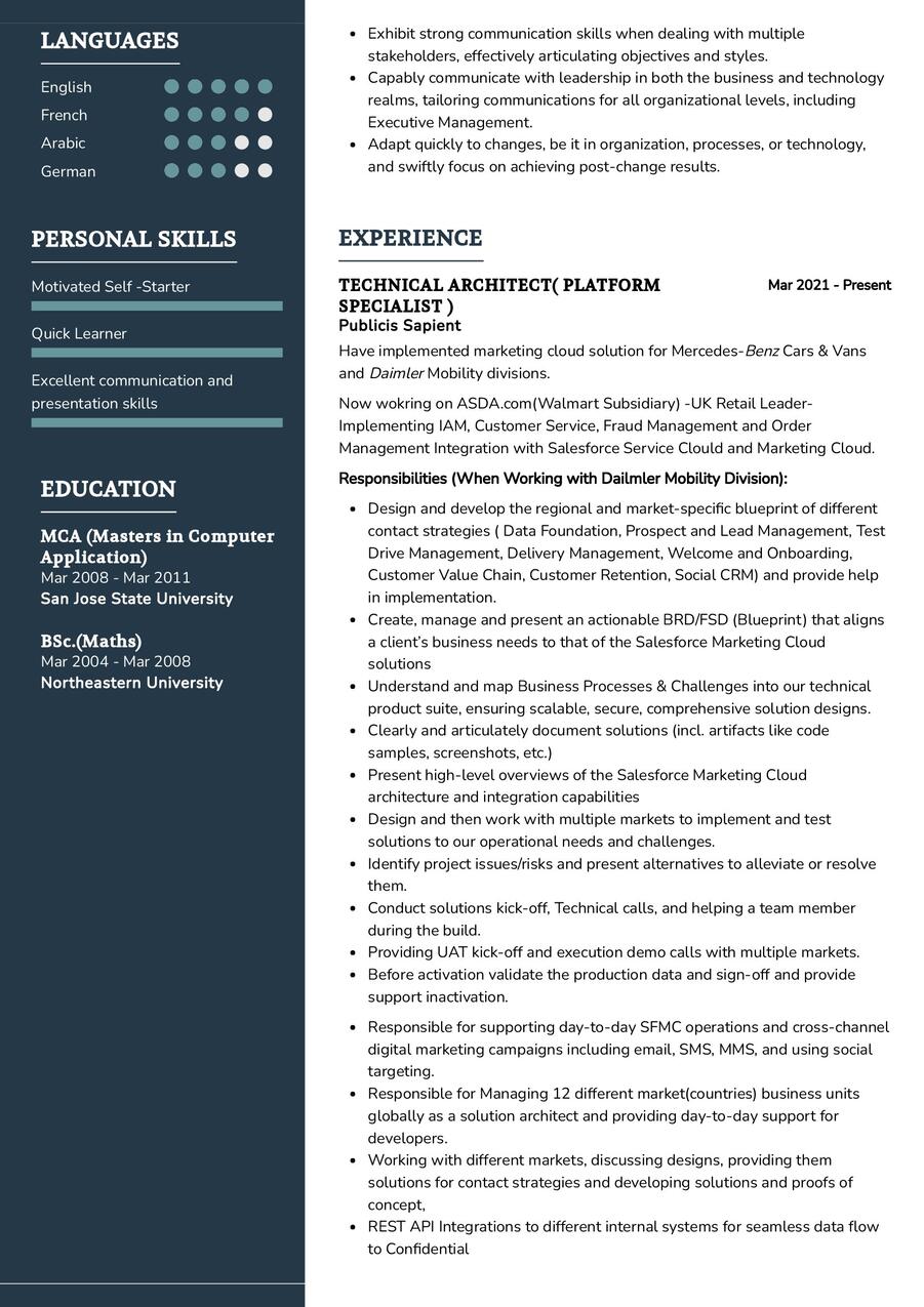 Salesforce Technical Architect CV Sample in 2025 - ResumeKraft Salesforce Technical Architect CV Sample in 2025 - ResumeKraft