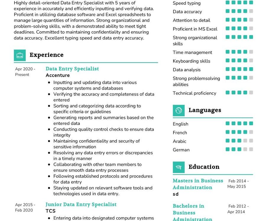 Data Entry Specialist Resume Sample In 2025 - Resumekraft